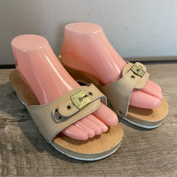 Dr. Scholl's | Shoes | Vintage Dr Scholls Exersole Beige Leather Wood ...